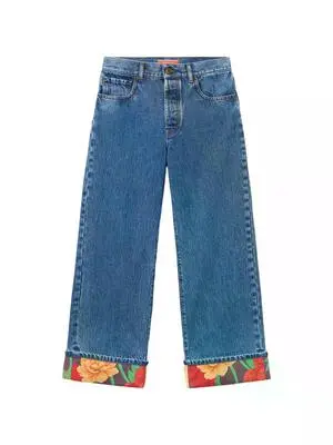 La DoubleJ Floral Cuff Embroidered Jeans