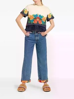 La DoubleJ Floral Cuff Embroidered Jeans