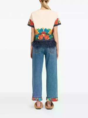 La DoubleJ Floral Cuff Embroidered Jeans