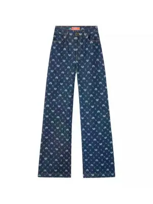 La DoubleJ Check Print Wide Leg Jeans