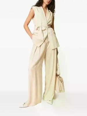 TWINSET Sleeveless Jacket With Print And Belt - Neutrals