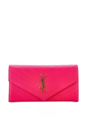 Saint Laurent Classic Monogram Flap Document Organizer Wallet Matelasse Chevron Leather Large Small Wallets - Pink