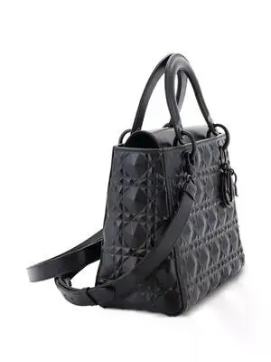 Dior Lady Diamond Motif Cannage Calfskin Medium Shoulder Bag - Black
