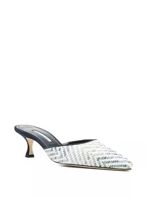 Manolo Blahnik Carolynemu Raffia Mules