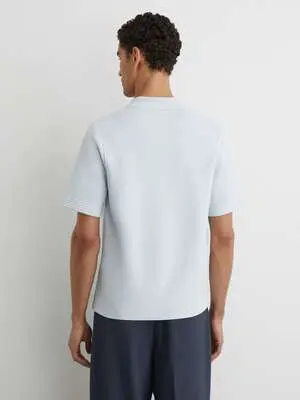 REISS Wandsworth Stitch-detail Cuban-collar Knit Shirt - Soft Blue