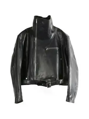 Rick Owens Funnel-neck Belted Biker Jacket - Black