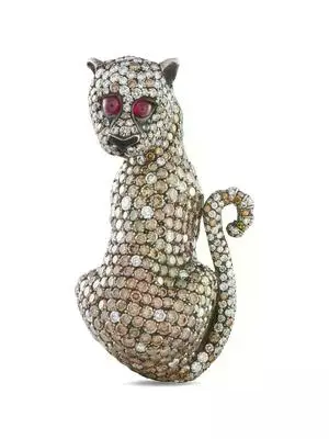 LB EXCLUSIVE Diamond And Ruby Feline Brooch - Gold