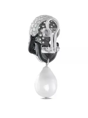 LB EXCLUSIVE Diamond And Pearl Skull Dangle Earrings