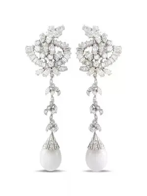 LB EXCLUSIVE Diamond And Pearl Drop Earrings - Silver