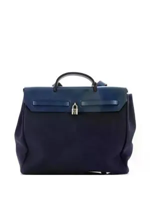 Hermès Herbag Toile And Leather Gm Satchel - Blue