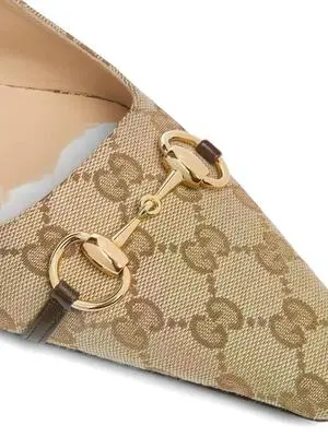Gucci Vittoria Gg-pattern Ballet Flats With Horsebit Detail - Neutrals