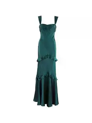 Saloni Selma Ruffled Long Dress - Green