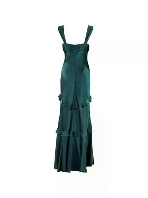 Saloni Selma Ruffled Long Dress - Green