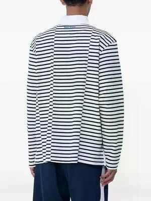 WALES BONNER Striped Long-sleeve Polo Shirt - Neutrals