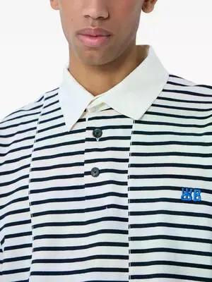 WALES BONNER Striped Long-sleeve Polo Shirt - Neutrals