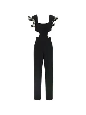 CATALINA D'ANGLADE Cut-out Ruffled Jumpsuit - Black