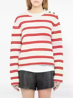 Zadig&Voltaire Striped Wool Sweater With Buttoned Detail - Neutrals