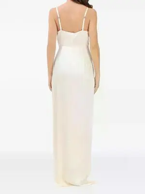 Elisabetta Franchi Satin Evening Gown With Crystal Embellishment - Neutrals