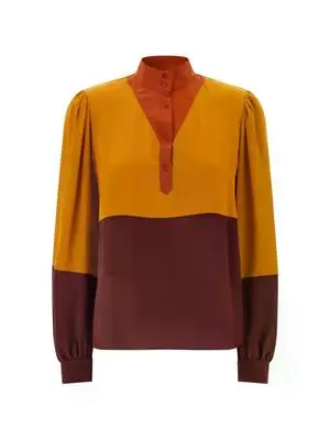 Saint Laurent Colourblock High-neck Blouse