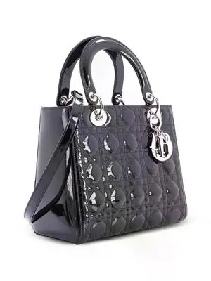 Dior Lady Medium Satchel Cannage Quilt Patent - Black