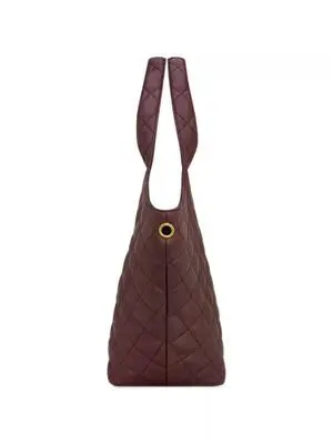 Saint Laurent Quilted Logo Leather Shopping Tote - Red