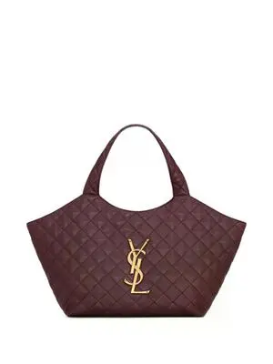 Saint Laurent Quilted Logo Leather Shopping Tote - Red