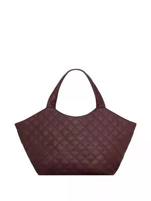 Saint Laurent Quilted Logo Leather Shopping Tote - Red