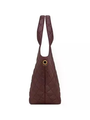 Saint Laurent Quilted Logo Leather Shopping Tote - Red