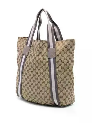 Gucci Gg Canvas Web Tote Bag - Brown