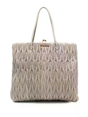 Miu Miu Matelassé Nappa Frame Tote - Grey