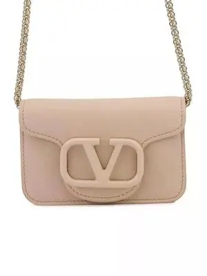 Valentino Garavani Leather Vlogo Card Case On Chain - Pink