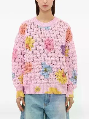 MSGM Floral-embellished Knit Sweater - Pink