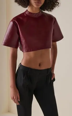 Balenciaga Cropped Lambskin Leather T-shirt