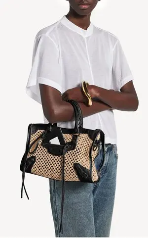 Balenciaga Le City Leather & Raffia Bag