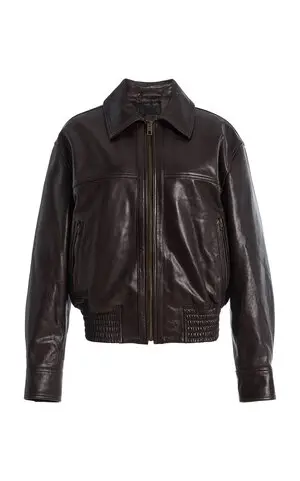 NILI LOTAN Aime Leather Bomber Jacket - Brown