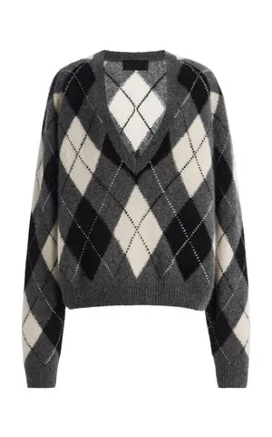 NILI LOTAN Feron Argyle Cashmere-silk Sweater - Dark Grey