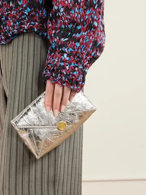 Dries Van Noten Metallic Crinkled-leather Clutch
