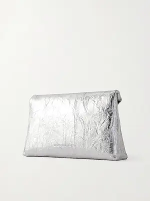 Dries Van Noten Metallic Crinkled-leather Clutch