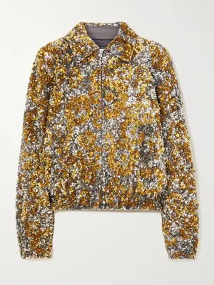 Dries Van Noten Embellished Satin Bomber Jacket - Gold