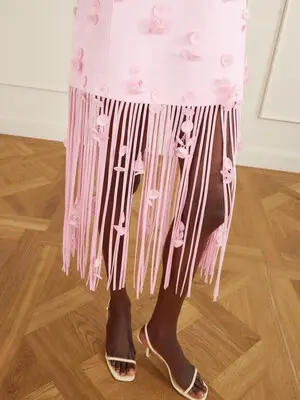Simkhai Juliana Embellished Fringed Linen-blend Midi Dress - Pink
