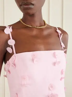 Simkhai Juliana Embellished Fringed Linen-blend Midi Dress - Pink