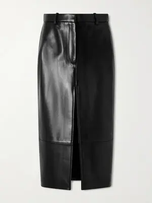 Khaite Anden Paneled Leather Midi Skirt - Black