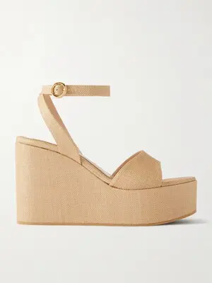 GIANVITO ROSSI 60 Raffia Platform Wedge Sandals