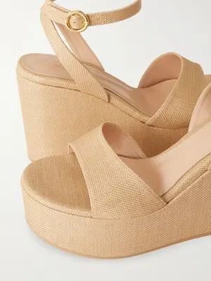 GIANVITO ROSSI 60 Raffia Platform Wedge Sandals