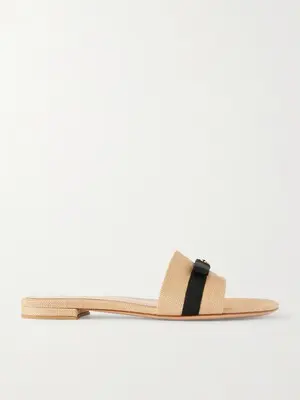GIANVITO ROSSI Grosgrain-trimmed Raffia Slides