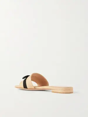 GIANVITO ROSSI Grosgrain-trimmed Raffia Slides
