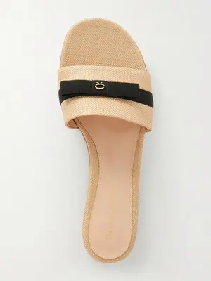 GIANVITO ROSSI Grosgrain-trimmed Raffia Slides