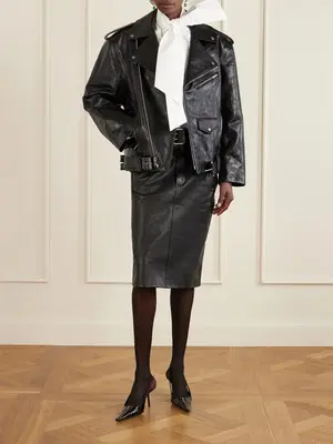 Saint Laurent Glossed Textured-leather Biker Jacket - Black