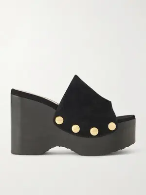 GIANVITO ROSSI 60 Studded Suede Platform Wedge Mules