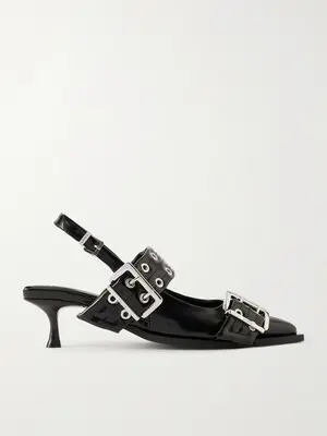 GANNI Feminine Buckle Vegan Slingback Pumps - Black